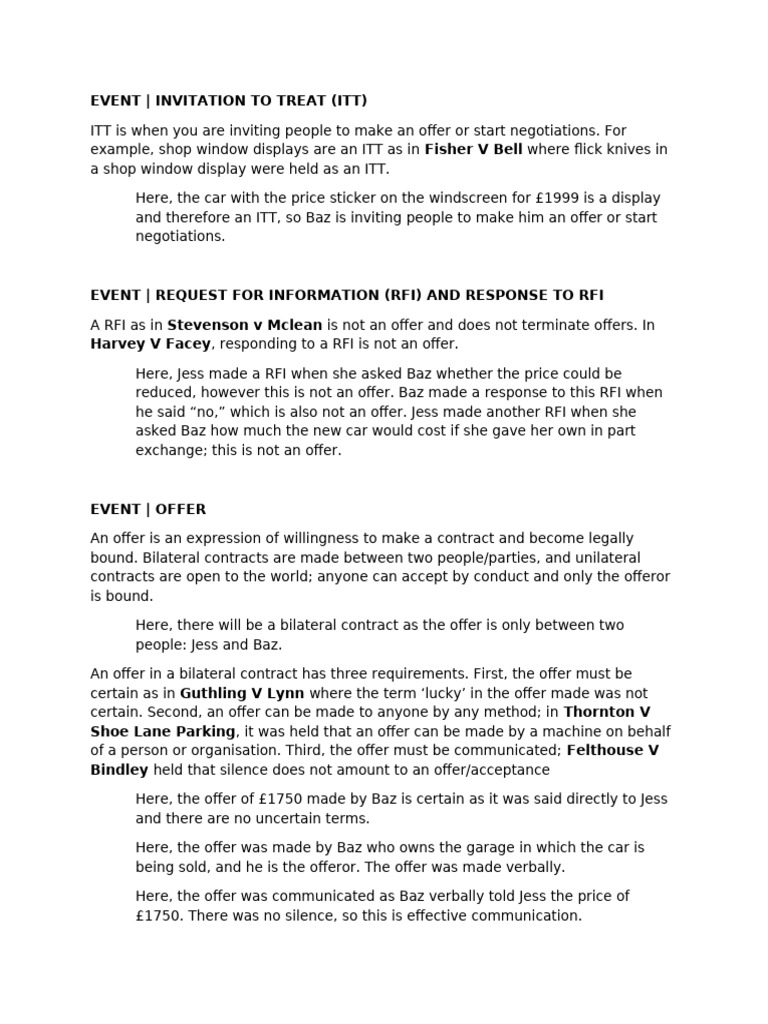 Event Invitation To Treat (ITT) | PDF | Offer And Acceptance | Legal Ethics