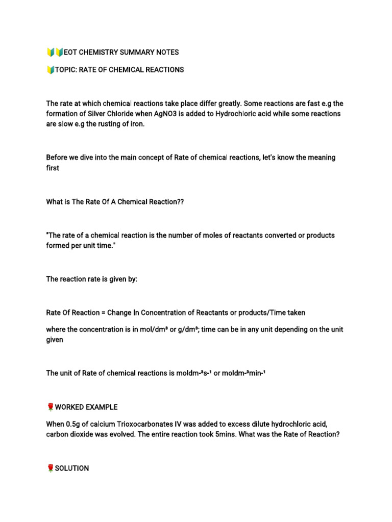 RATE OF CHEMICAL REACTIONS | PDF | Reaction Rate | Chemical Reactions