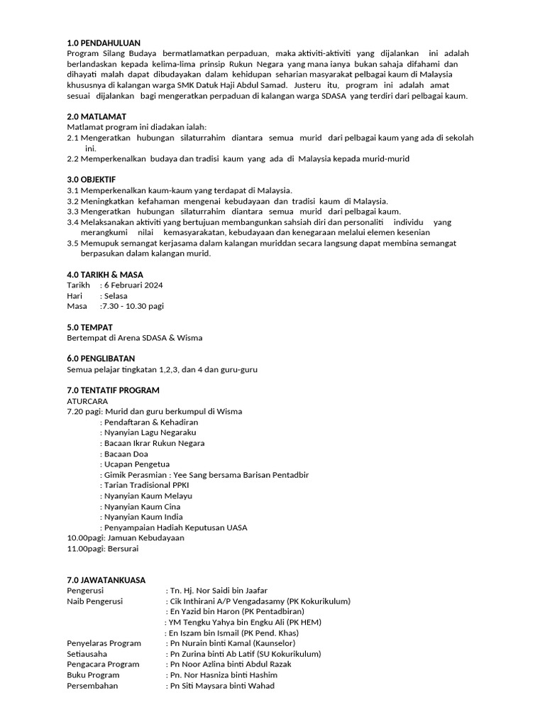 Program Silang Budaya Sdasa 2024 | PDF