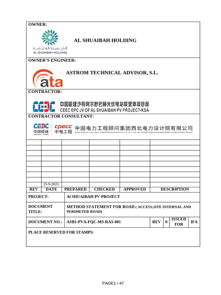 Asb1-Pva-Fqc-Ms-Ras-001-0-Method Statement For Road (Access, Site ...