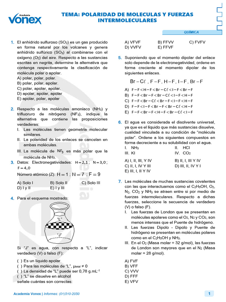 POLARIDAD DE MOLECULAS Y FUERZAS Preguntas | PDF | Polaridad química | Moléculas