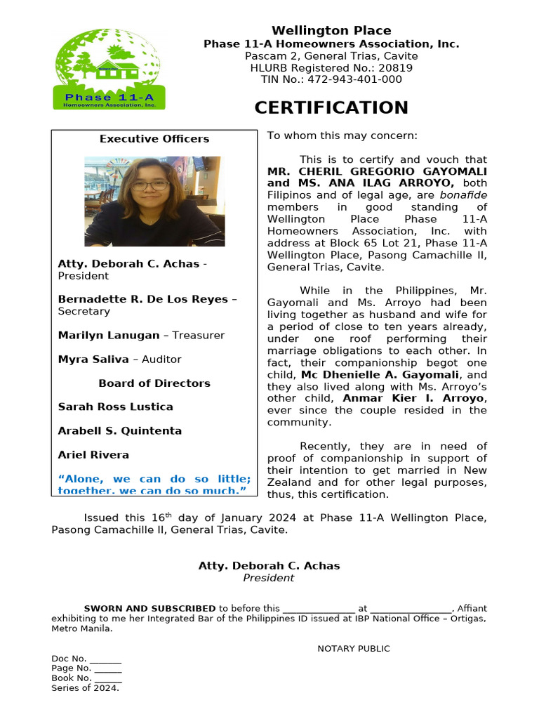 Certification of Living Together | PDF | Social Institutions