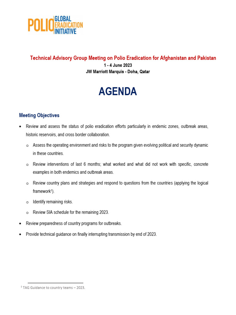 Agenda TAG Meeting For Afghanistan and Pakistan On Polio Eradication 1 ...