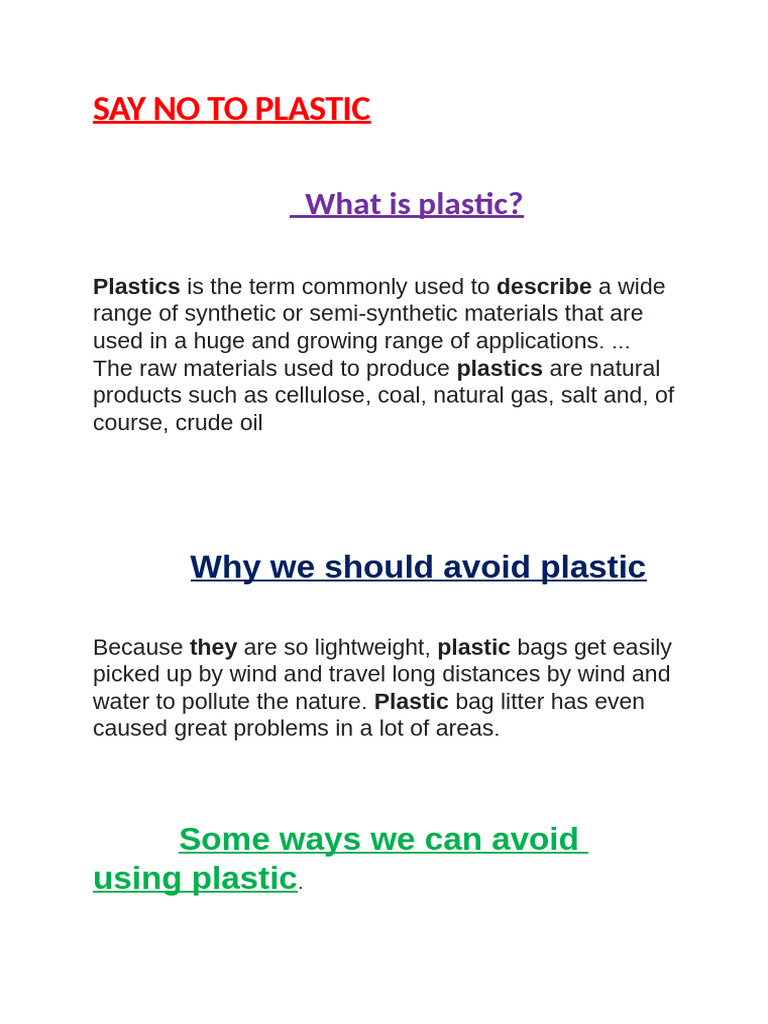Say No to Plastic: Impact and Solutions | PDF