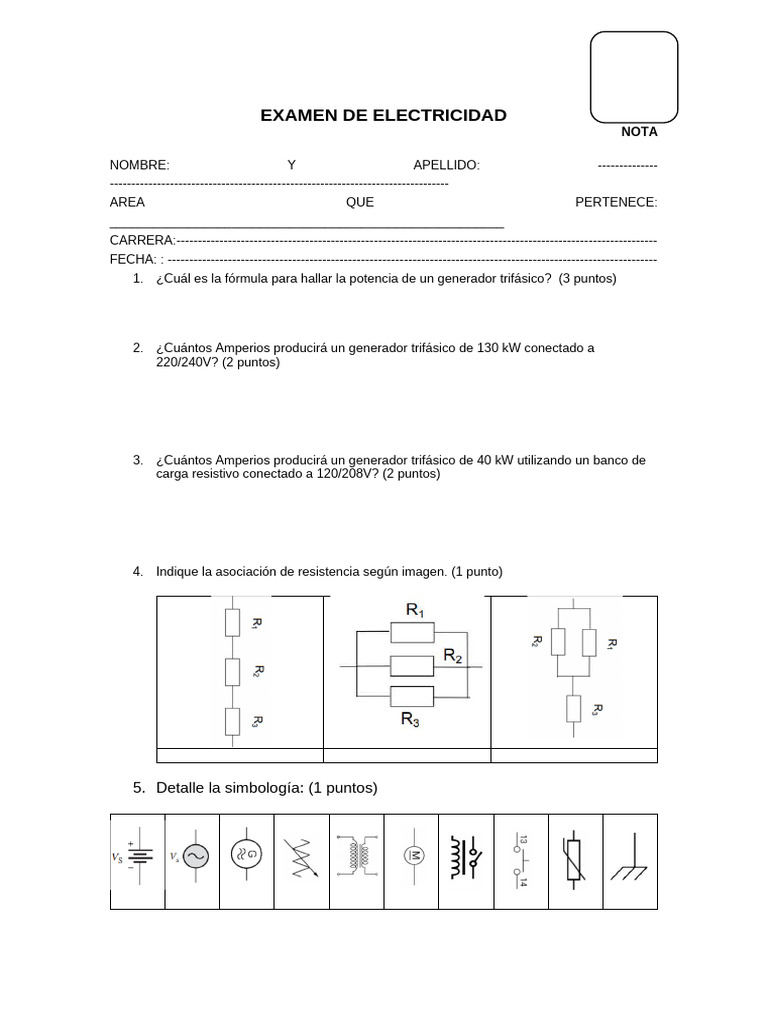 Examen Electricidad | PDF