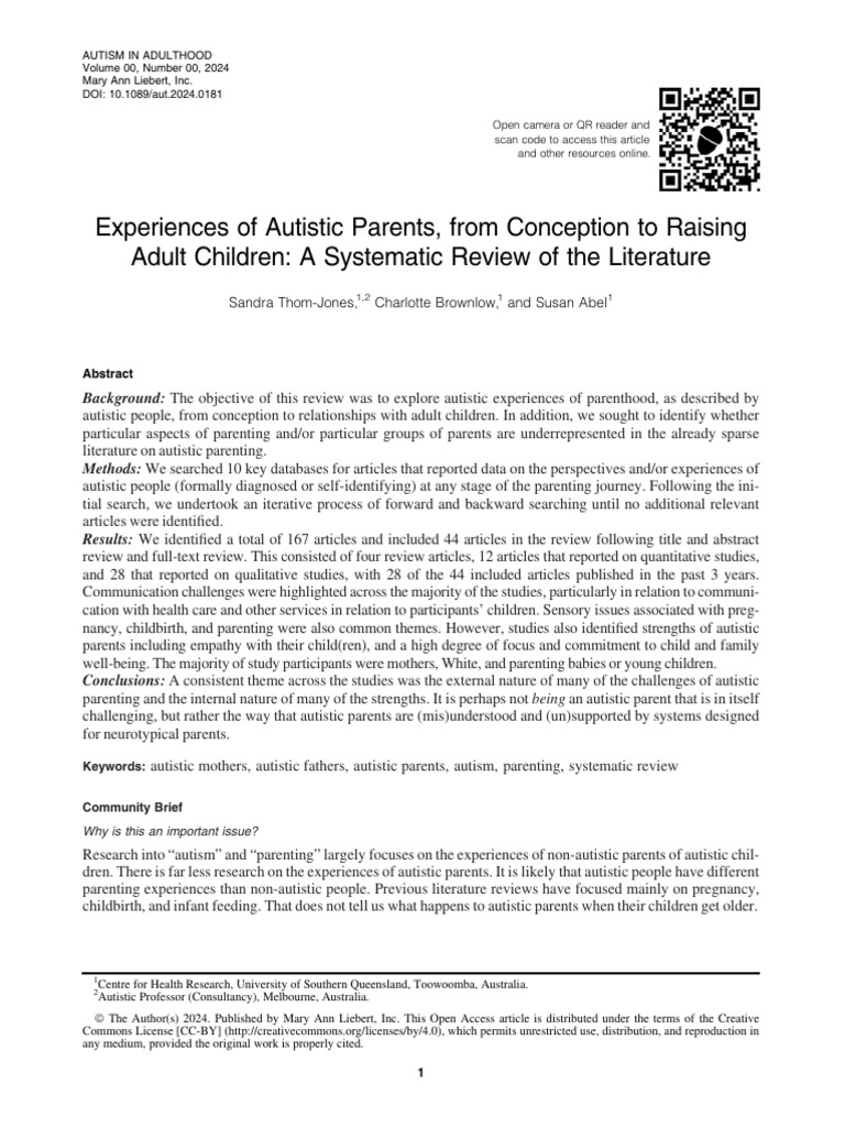 Thom Jones Et Al 2024 Experiences of Autistic Parents From Conception ...