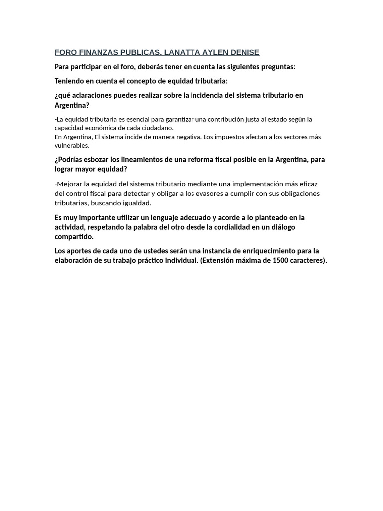 Foro Tp2 Finanzas Publicas | PDF