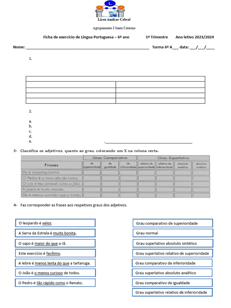Ficha de Exercicio LP 6ºano Brito | PDF