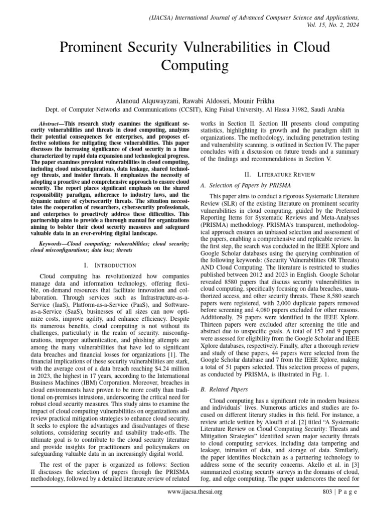 Paper 81-Prominent Security Vulnerabilities in Cloud Computing | PDF | Security | Computer Security