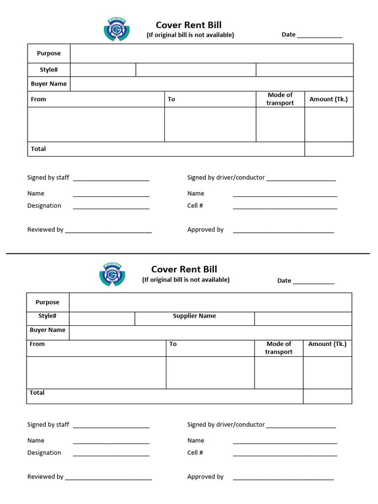 Cover Rent Bill Format | PDF