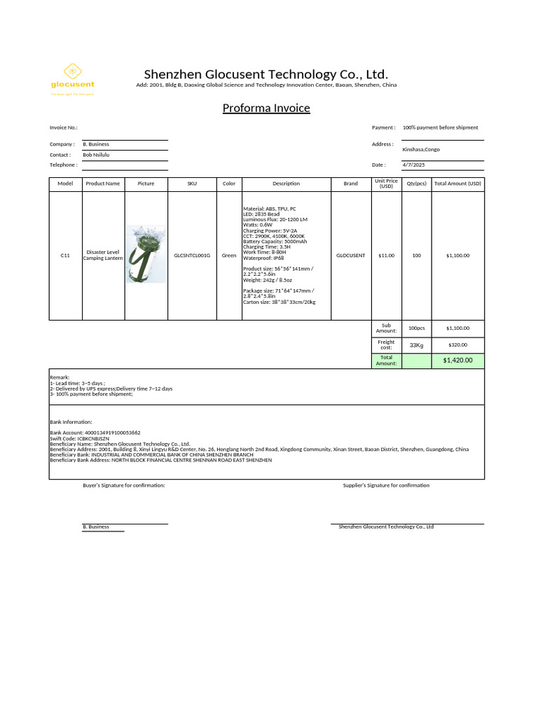 Proforma Invoice for Book Lights (B. Business) | PDF