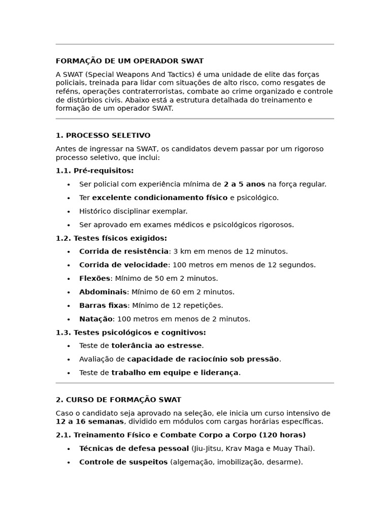Formação de Um Operador Swat | PDF | Swat (Paquistão) | Franco atirador