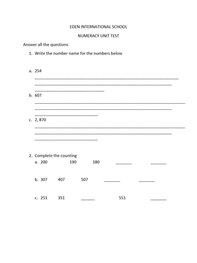 Numeracy Unit Test | PDF