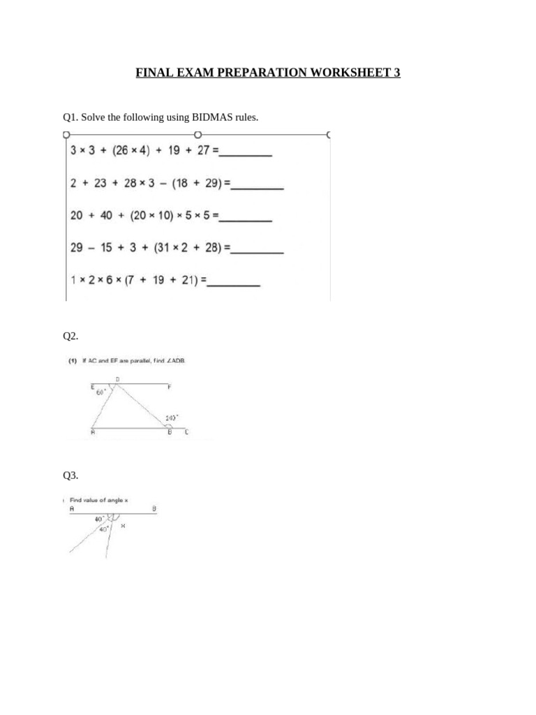 Final Exam Preparation Worksheet 3 | PDF