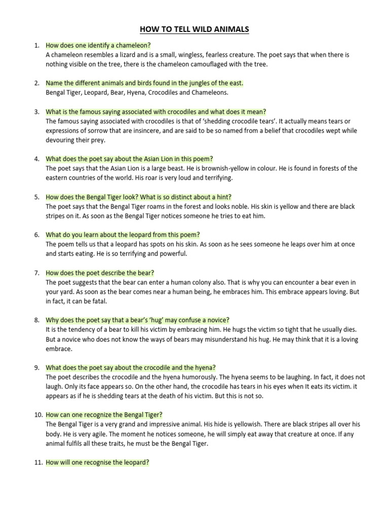 How to Tell Wild Animals | PDF | Tiger | Leopard