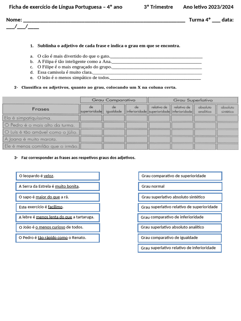Ficha de Exercicio LP 6ºano Brito | PDF