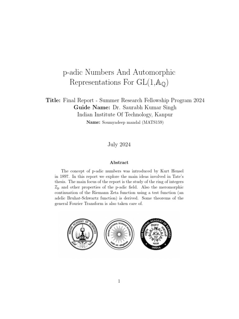 P-adic numbers and Automorphic forms on GL(1,A_Q) | PDF | Field ...