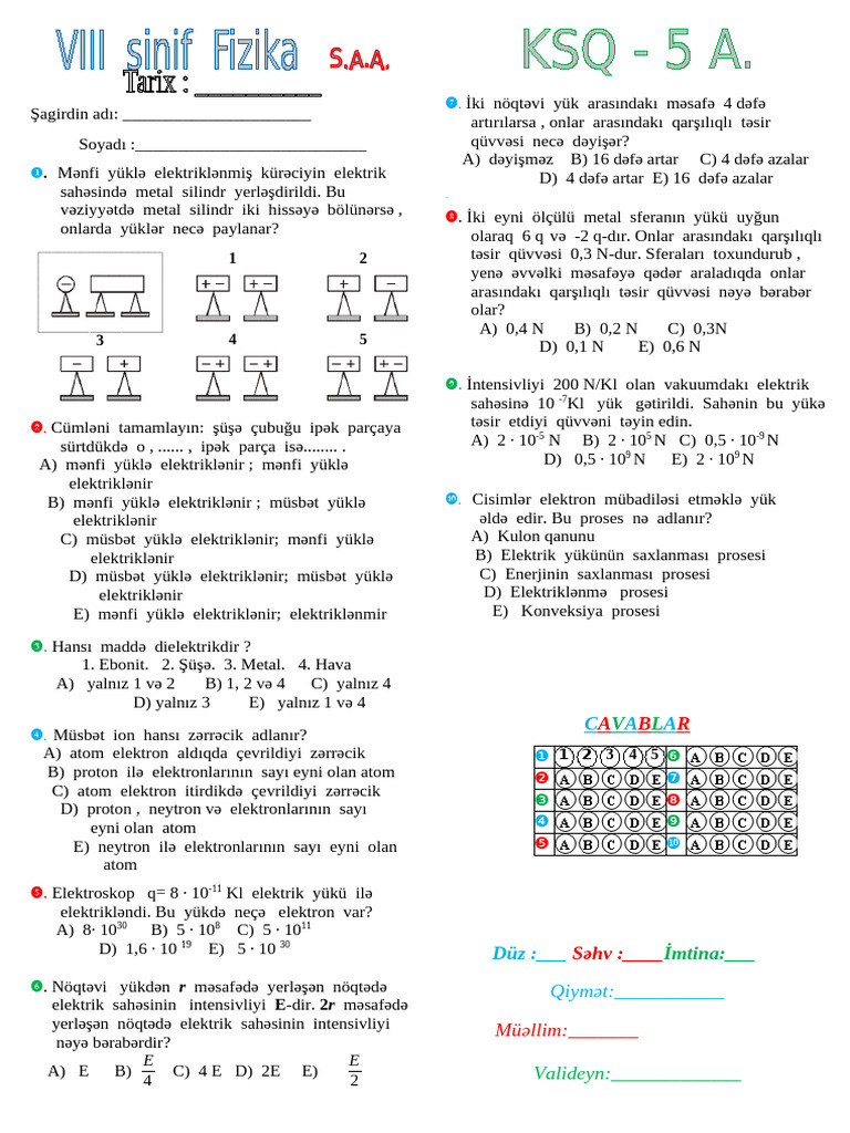 VIII Sinif Fizika KSQ - 5. | PDF