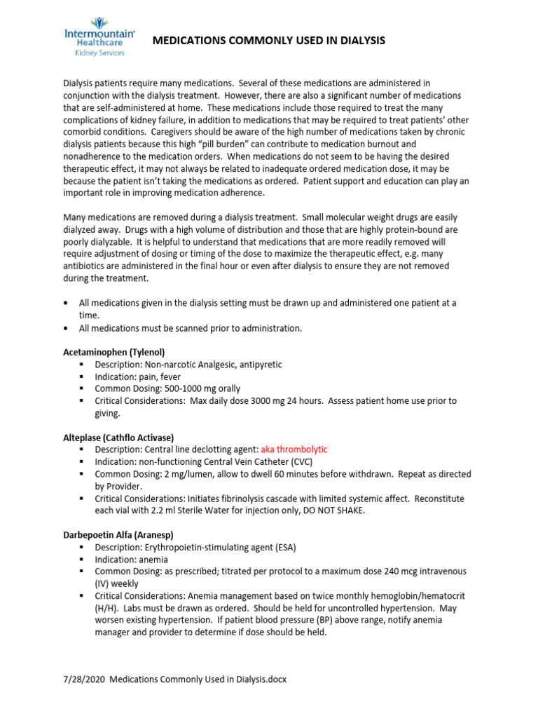 Medications Commonly Used in Dialysis | PDF | Medical Specialties ...