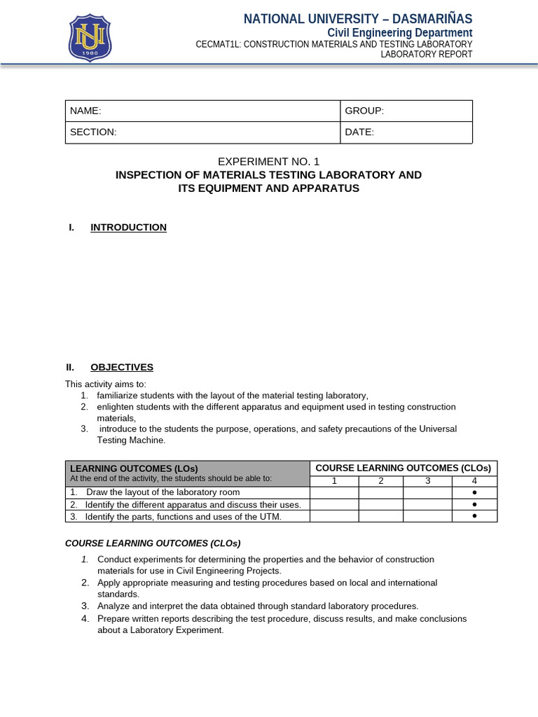 Alingog - E1 - Inspection of Materials Testing Laboratory | PDF ...