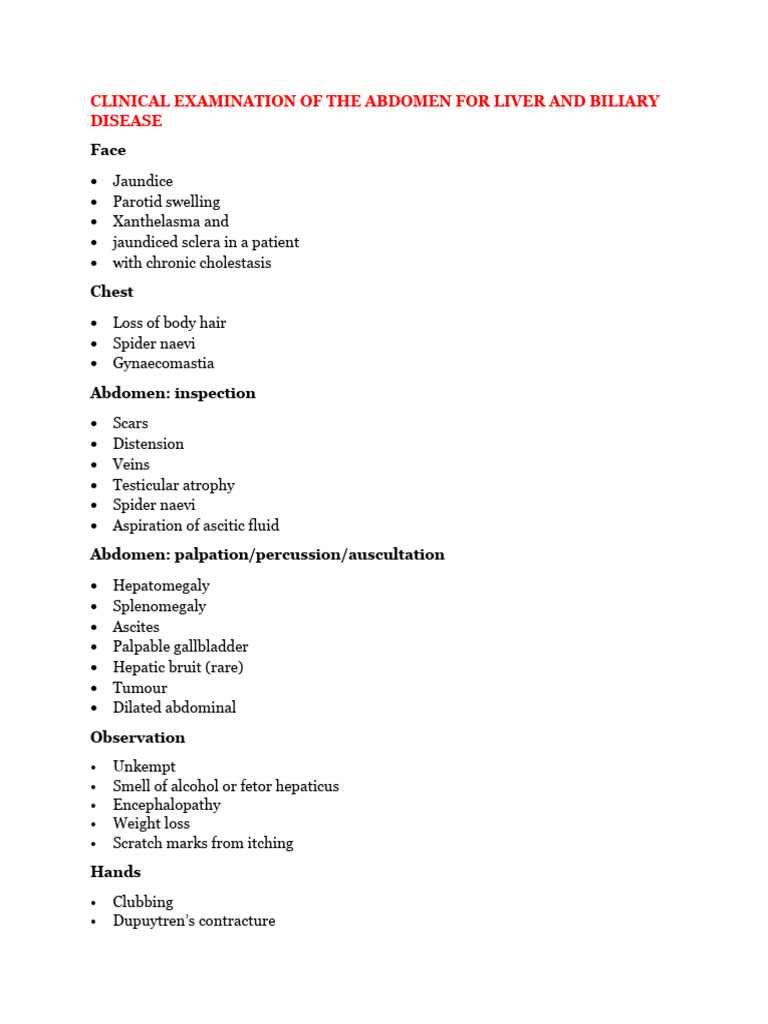 Lec 1 Clinical Examination in Liver Dse | PDF