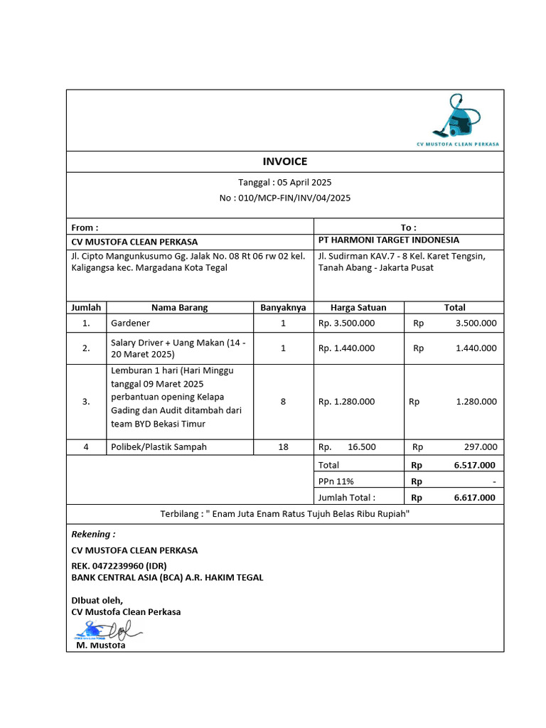 Revisi Invoice 010 Denza Kelapa Gading | PDF