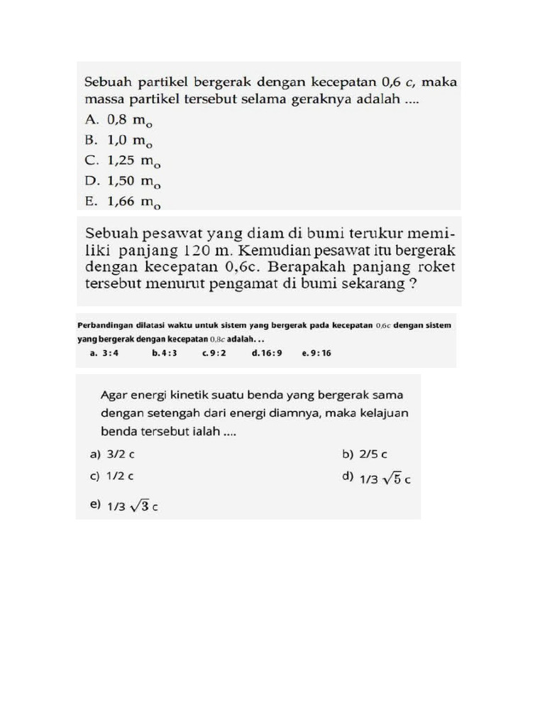 Uji Kompetensi Relativitas Khusus Xii | PDF