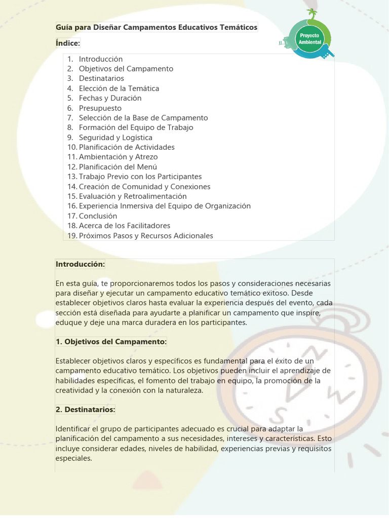 Guía Para Diseñar Campamentos Educativos Temáticos | PDF ...
