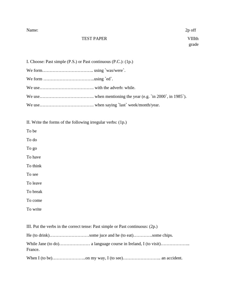 Test Paper 8th | PDF