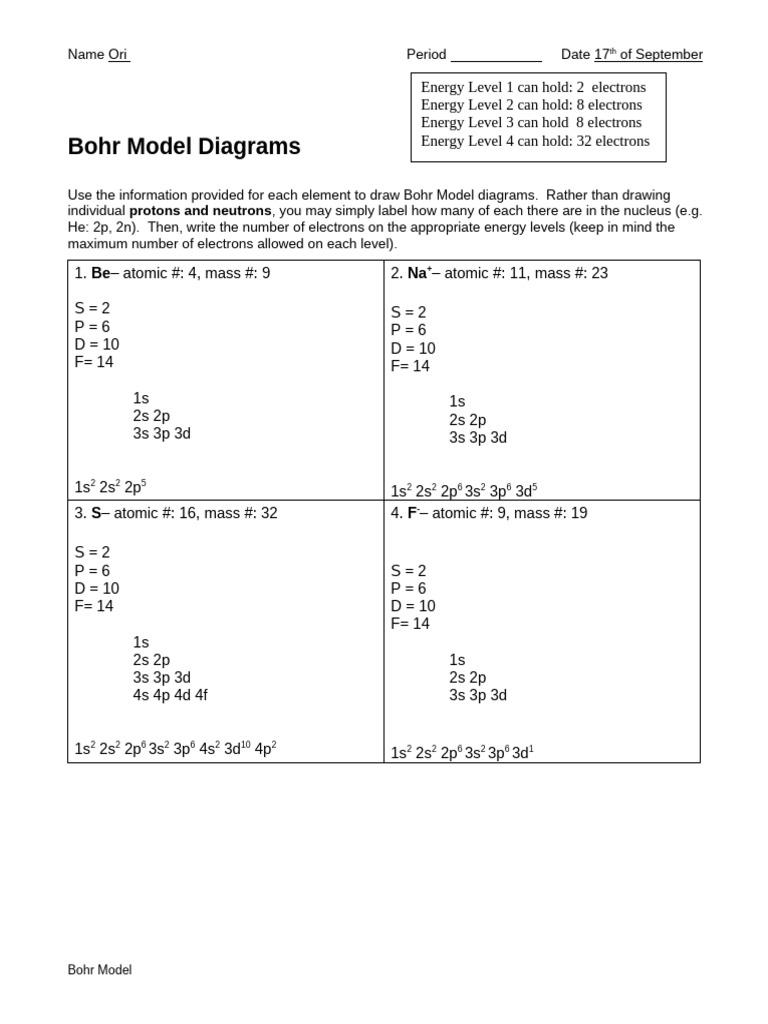 Bohr Models Practice - Ori | PDF | Energy Level | Electron