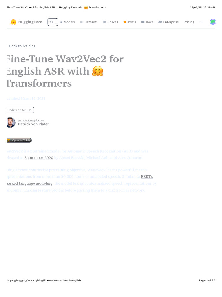 Fine-Tune Wav2Vec2 for ASR in Python | PDF | Speech Recognition | Computing