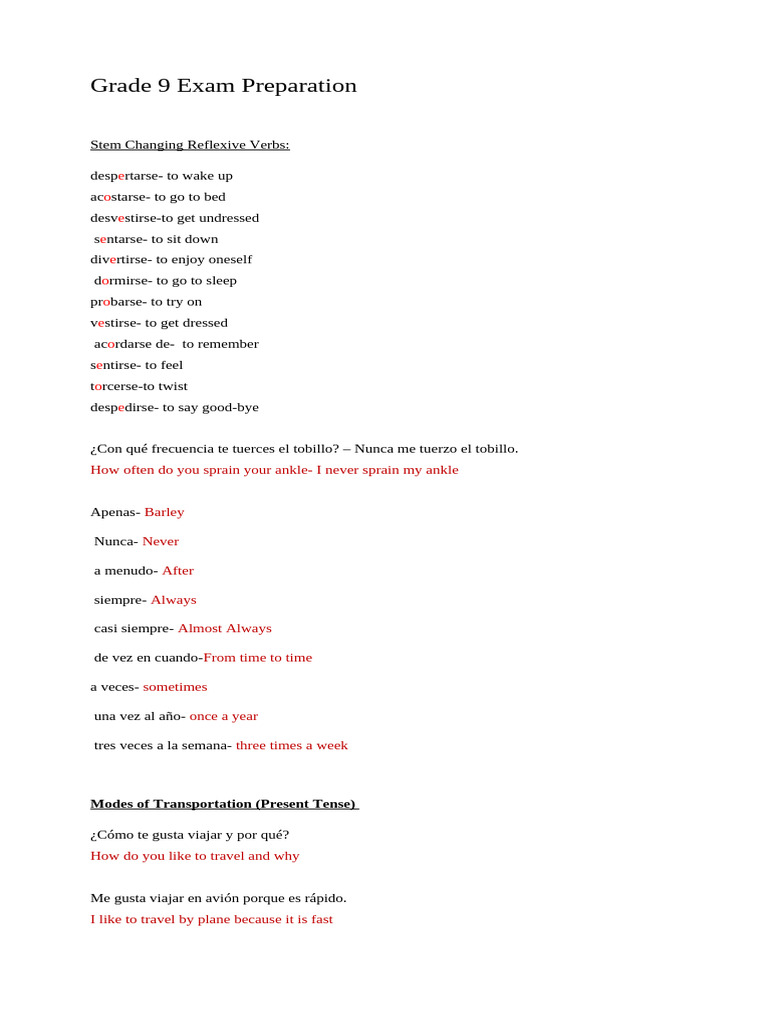 Spanish Eoy Grade 9 | PDF | Transporte