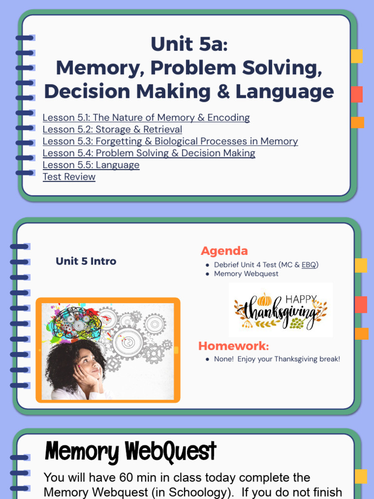 Unit 5a - Memory, Problem Solving, Decision Making & Language (CED 2024) | PDF | Memory ...