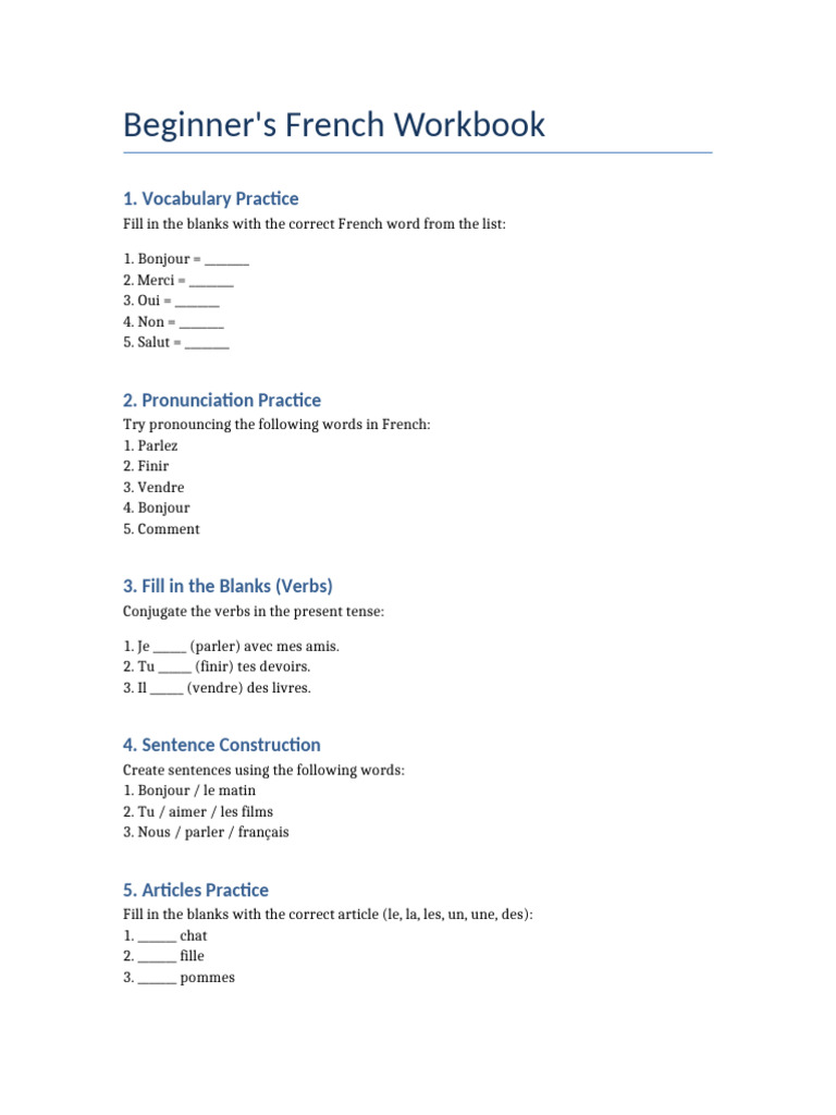 Beginner French Workbook | PDF