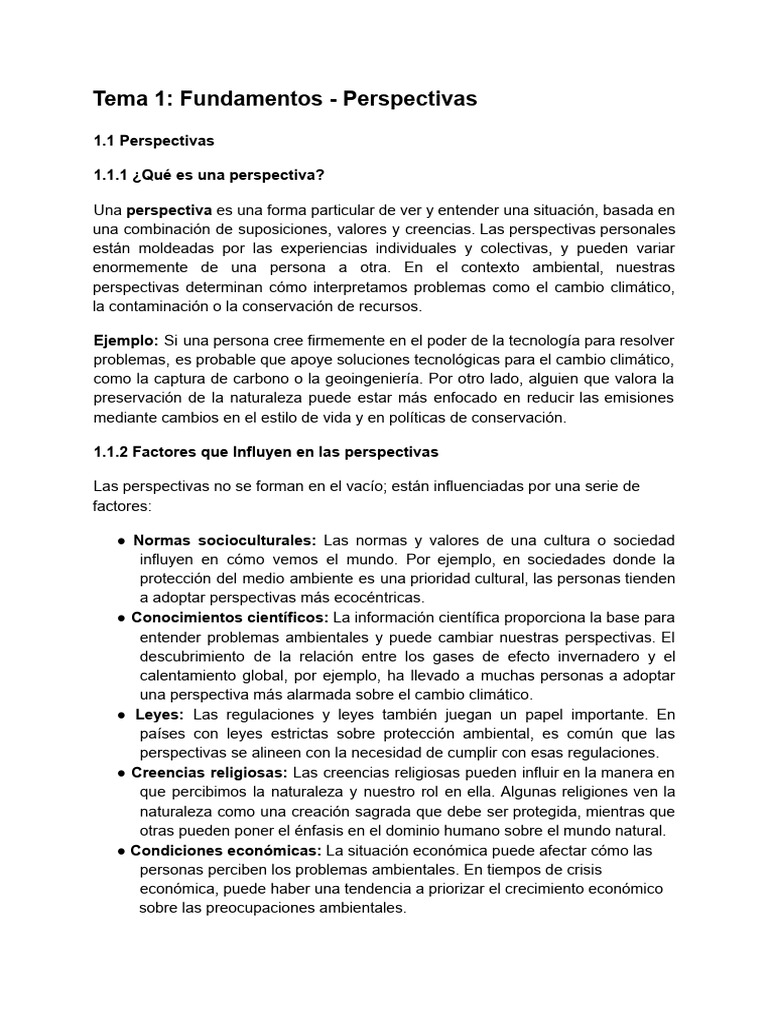 1.1 Perspectivas | PDF | Entorno natural | Sustentabilidad
