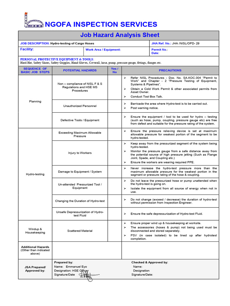 Jha For Pressure Testing | PDF | Personal Protective Equipment ...