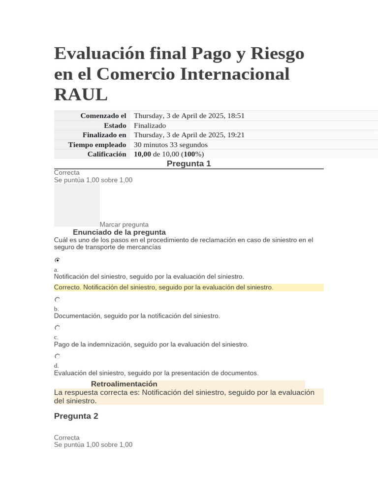 Evaluación Final Pago y Riesgo en El Comercio Internacional RAUL | PDF | Bancos | El comercio ...