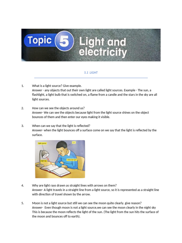 G5 - ch5 - Light and Electricity | PDF | Mirror | Light