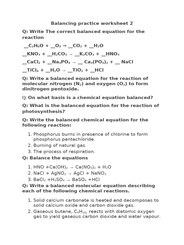 balancing worksheet 2 | PDF