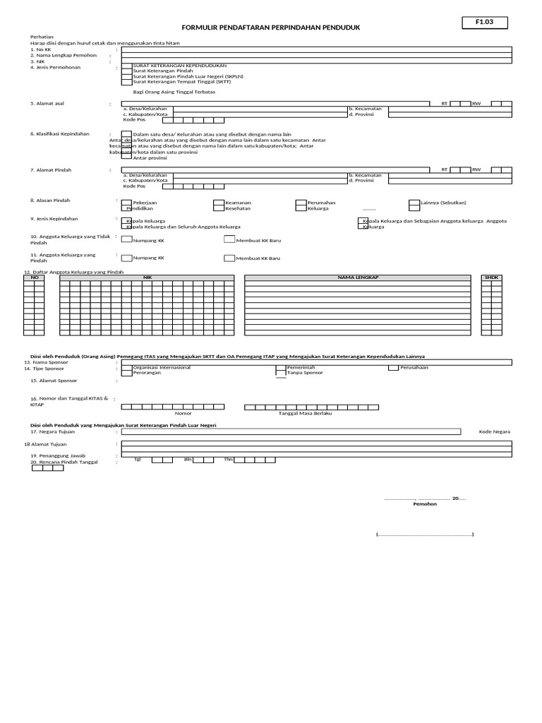 Formulir Pendaftaran Kepindahan Penduduk | PDF