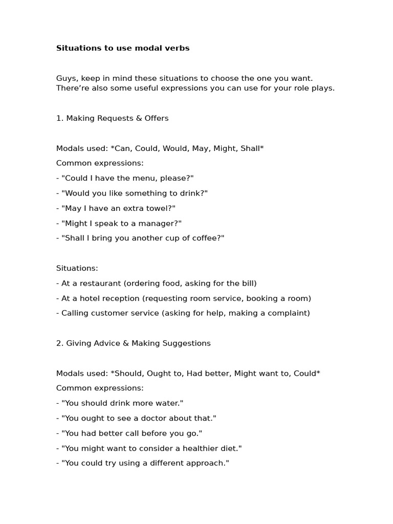 Situations to use modal verbs | PDF
