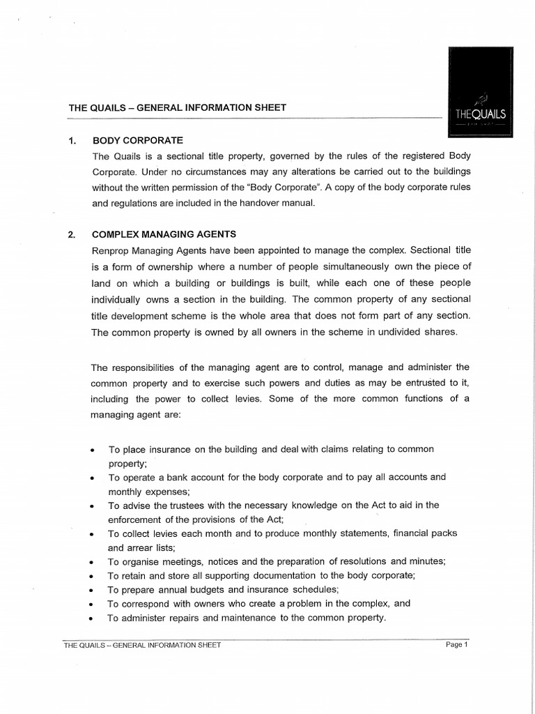 The Quails General Information Sheet | PDF