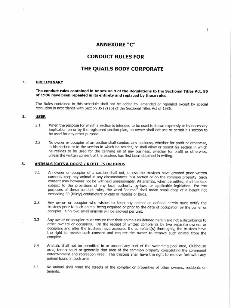 Body Corporate Rules | PDF