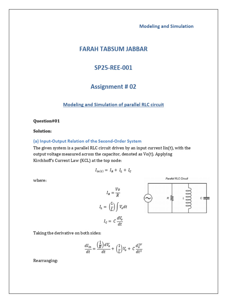 Farah - Assignment - 02 Modeling & Simulation | PDF | Damping | Computer Engineering