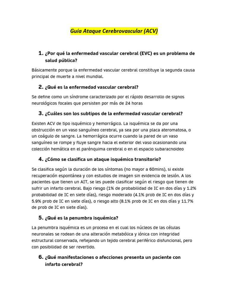 Guía Ataque Cerebrovascular Chape | PDF | Carrera | Isquemia
