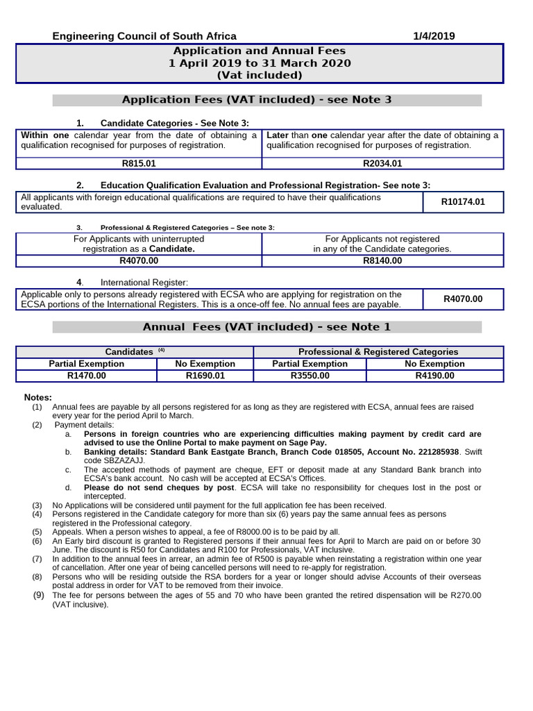 ECSA Application and Annual Fees 2019 | PDF | Payments | Banks