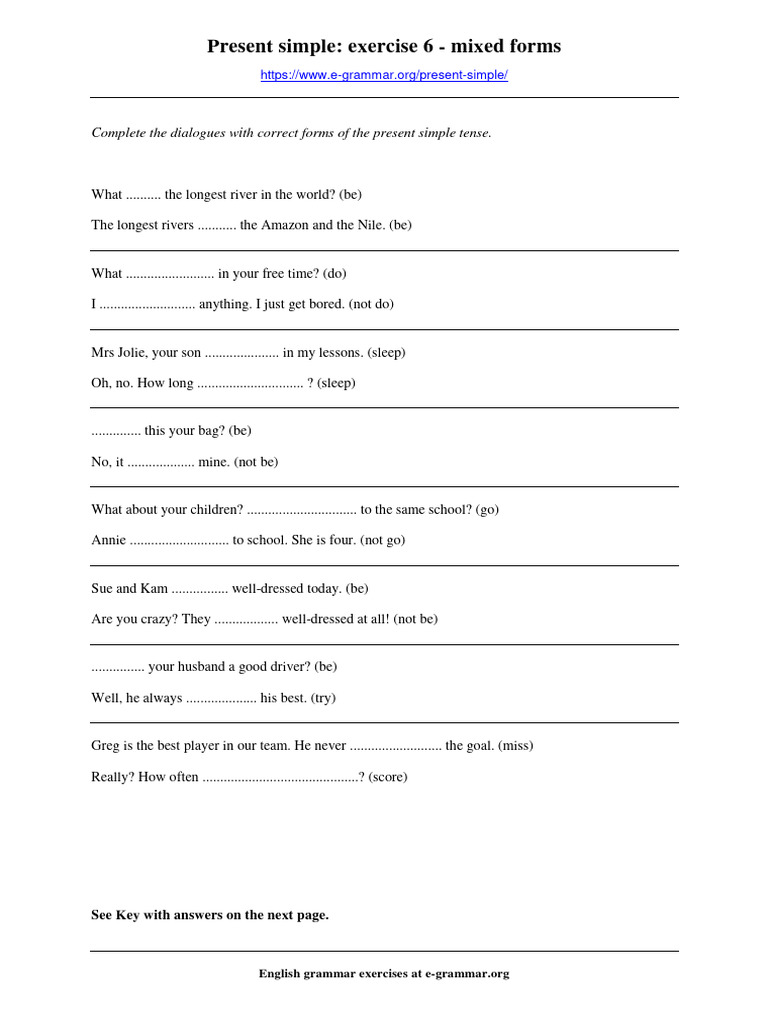 Present Simple Mixed Form Exercises | PDF