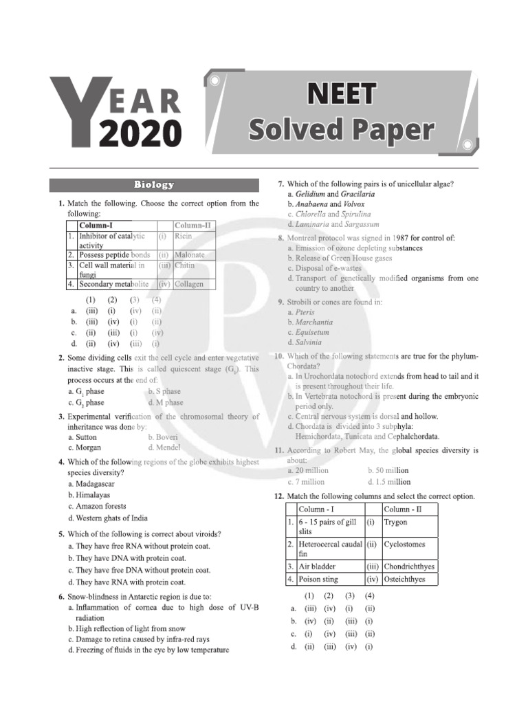 2020 Neet Question Paper | PDF | P–N Junction | Dna