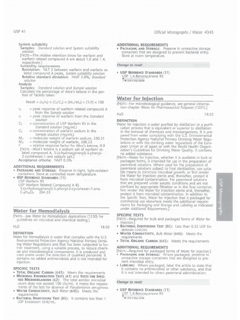 Water for Injection Usp | PDF