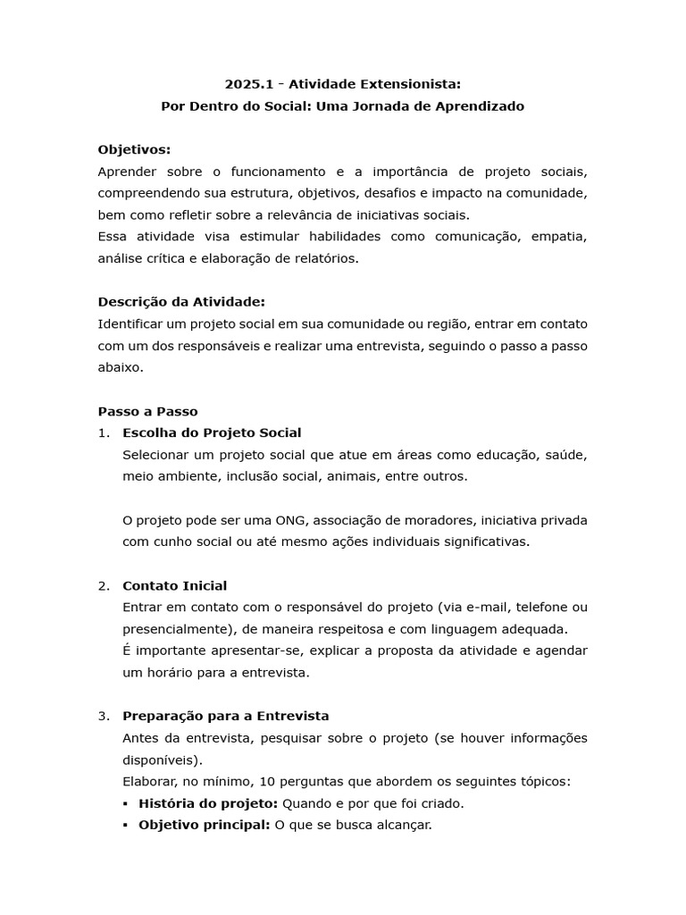 Modelo Atividade Extensionista | PDF | Entrevista | Aprendizado